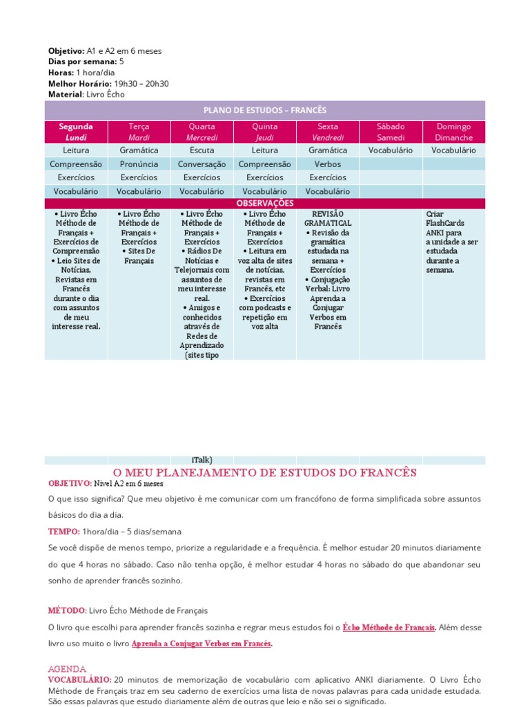 Plano de Estudos de Frances | PDF | Francês (idioma) | Linguística