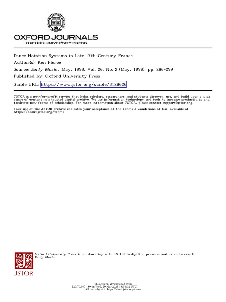 Dance Notation Systems in 17th Century France. Pierce | PDF