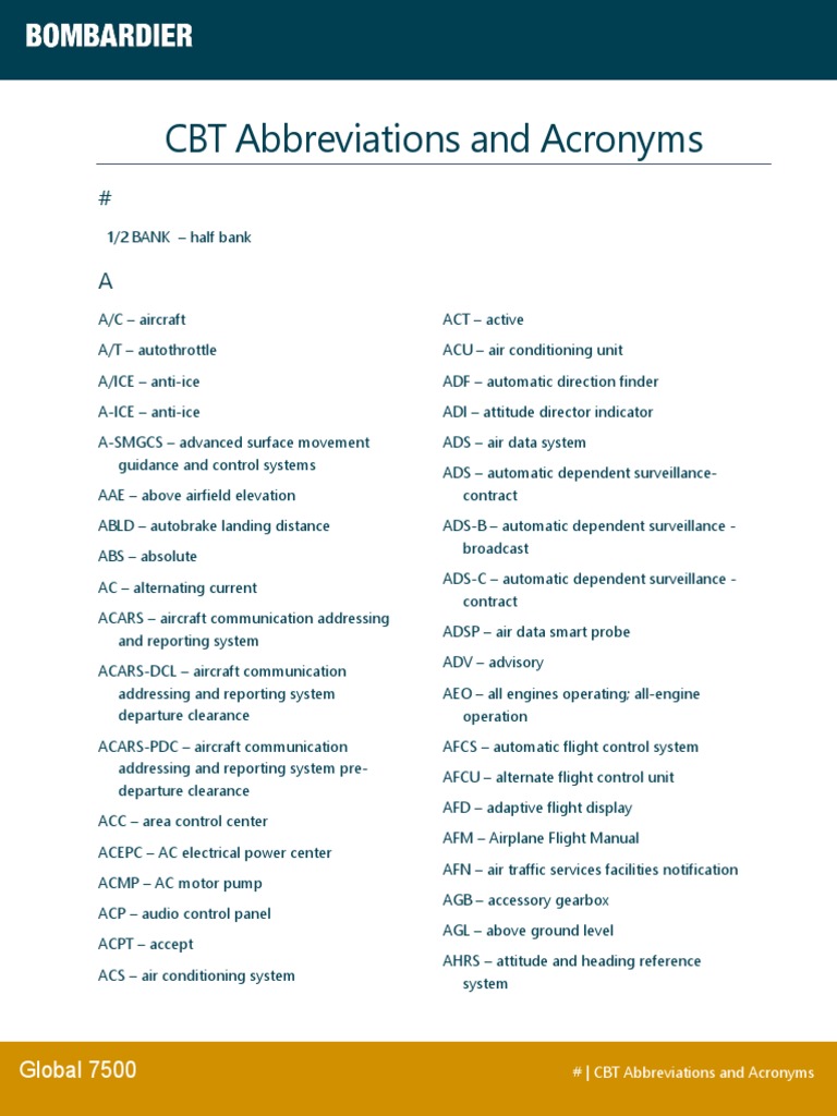 Bombardier Global 7500 Pilots Acronyms | PDF | Hertz | Pascal (Unit)