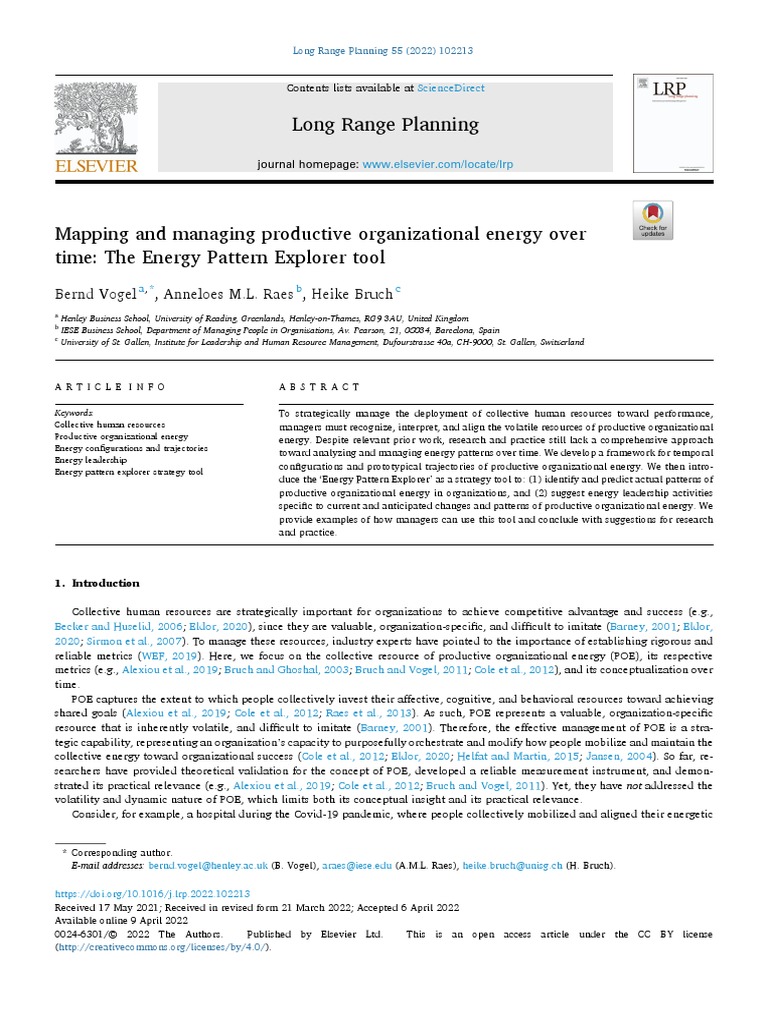 Mapping and Managing Productive Organizational Energy Over - 2022 - Long Range | PDF ...