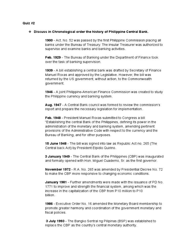 Chronological Order PF The History of Philippine Central Bank | PDF ...