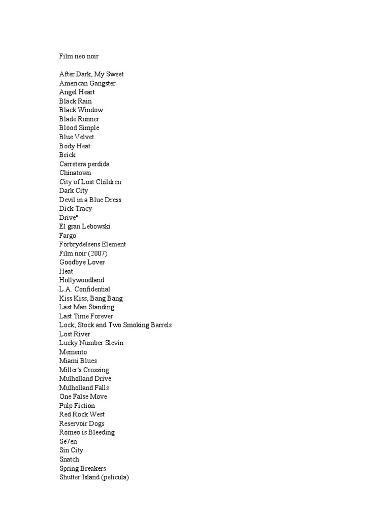 Neo Noir Film Examples and List | PDF