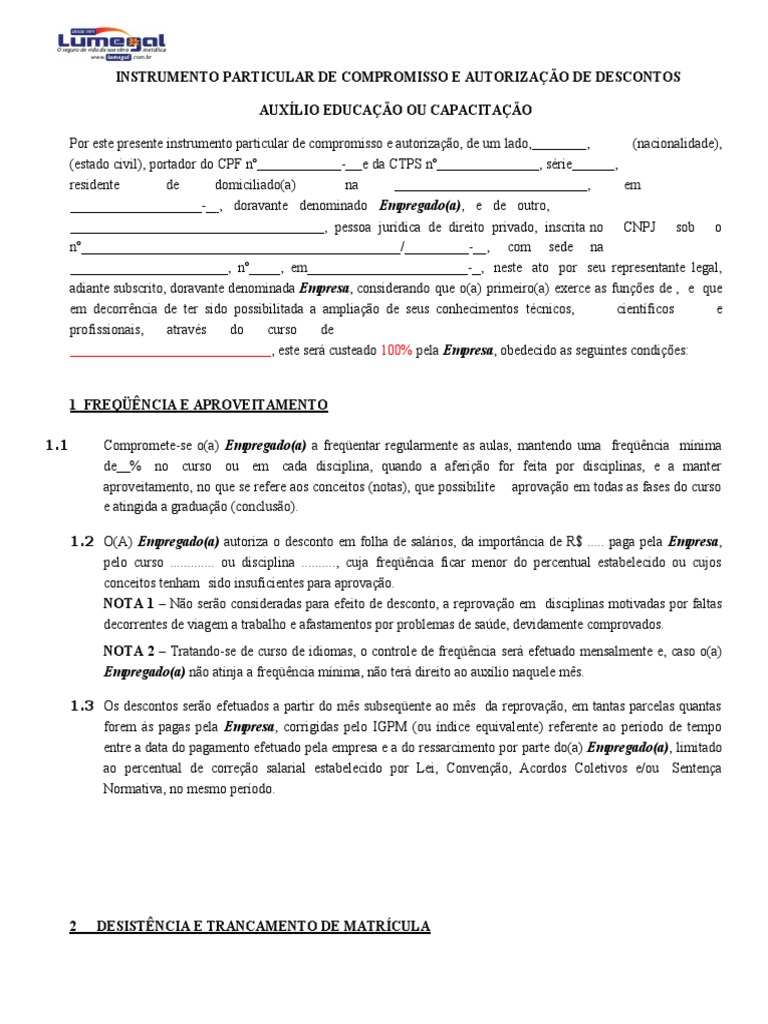 Instrumento Particular de Compromisso | PDF | Salário | Business