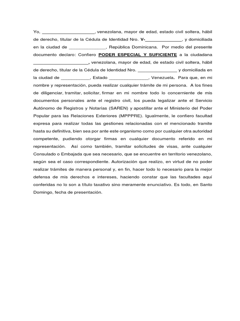 Modelo de Poder Especial en Venezuela | PDF