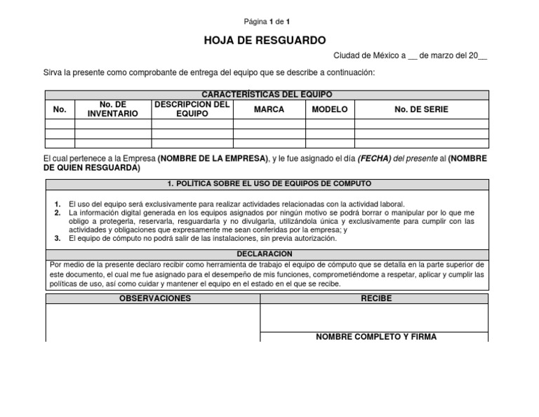 Formato de Resguardo de Equipo de Cómputo | PDF