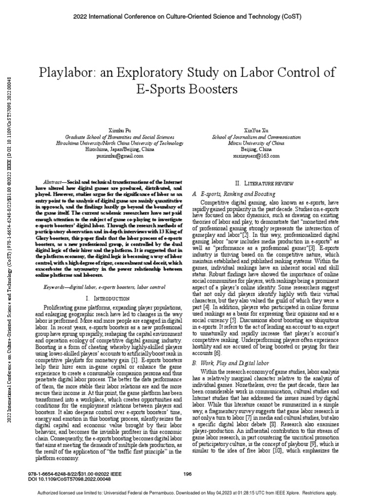 Playlabor An Exploratory Study On Labor Control of E-Sports Boosters | PDF