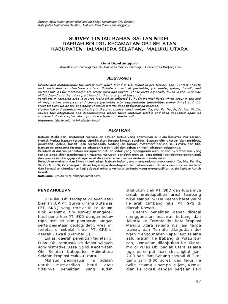 Survey Tinjau Bahan Galian Nikel Daerah Soligi | PDF