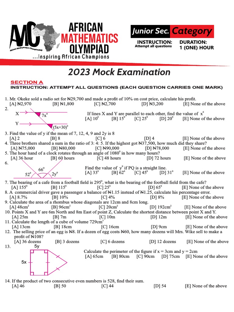 African Math Olympiad Questions | PDF | Area | Circle