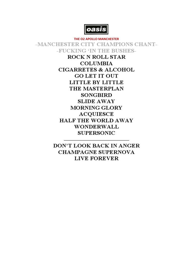 Oasis Fans' Dream Setlist | PDF | Classics