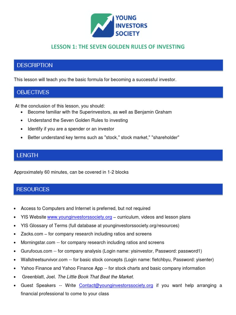The Seven Golden Rules of Investing | Download Free PDF | Stocks ...
