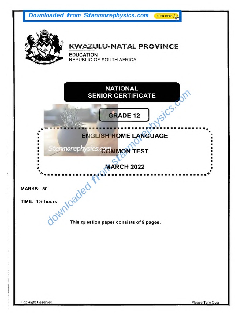 English HL March 2022 Grade 12 QP and Memo | PDF