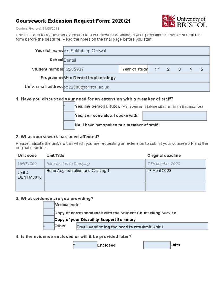 Extension Request Form 2020-21 | PDF | Evidence | Reason