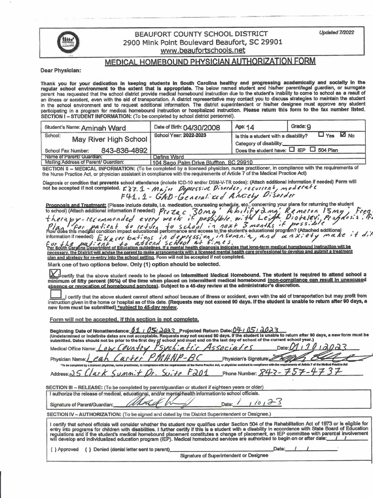 Physician Authorization Form - Aminah Ward | PDF