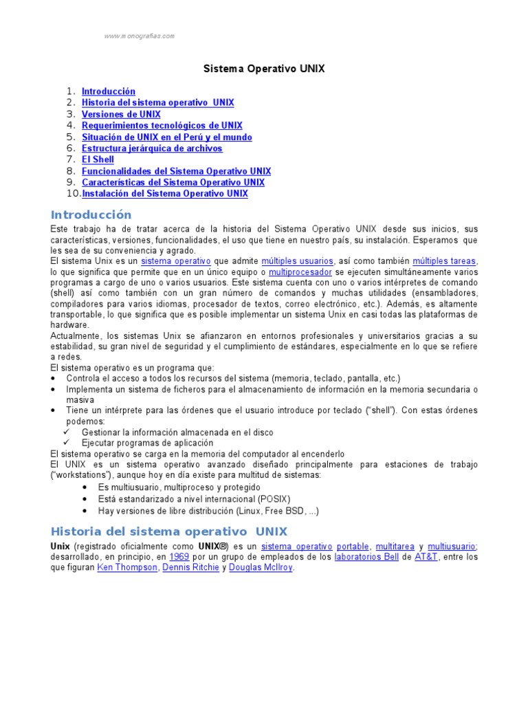 Sistema Operativo Unix | PDF | Unix | Interfaz de línea de comando