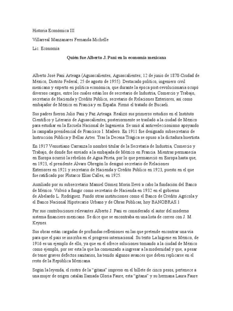 Alberto J. Pani y su legado económico | PDF | México