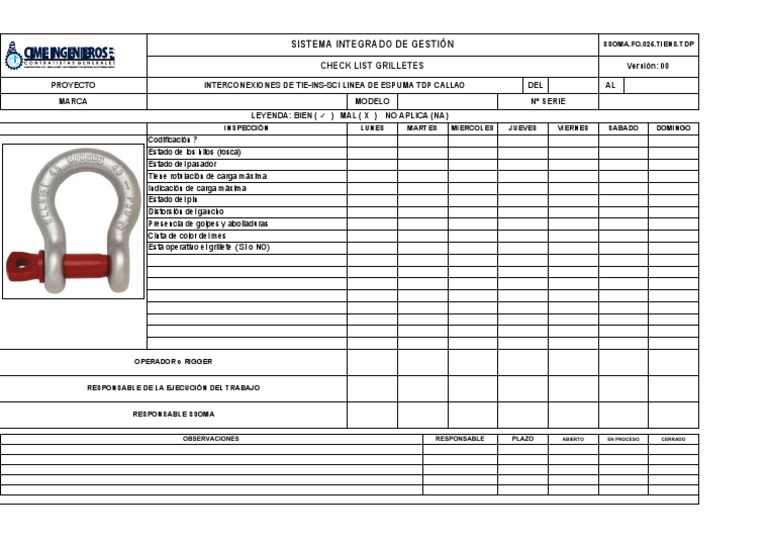 Ssoma - Fo.026.tiens - TDP Check List Grilletes | PDF Ssoma - Fo.026.tiens - TDP Check List Grilletes | PDF