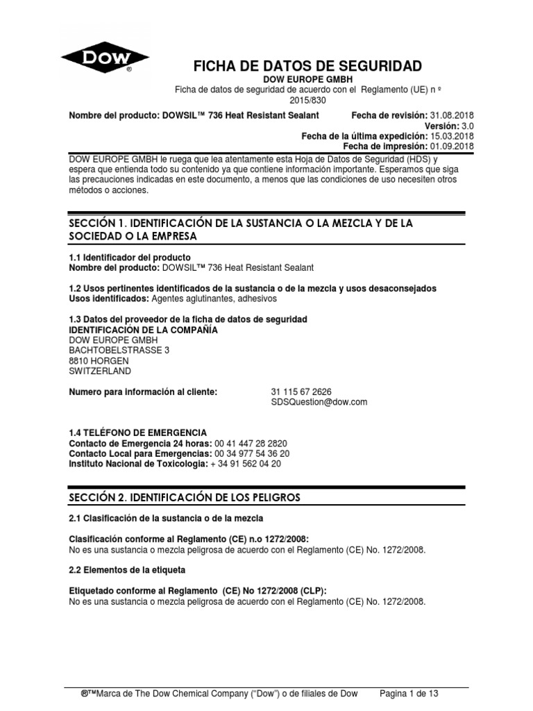 Silicon para Alta Temperatura 736 | PDF | Toxicidad | Agua