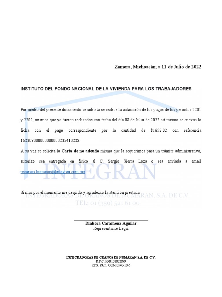 Carta Aclaratoria Infonavit | PDF