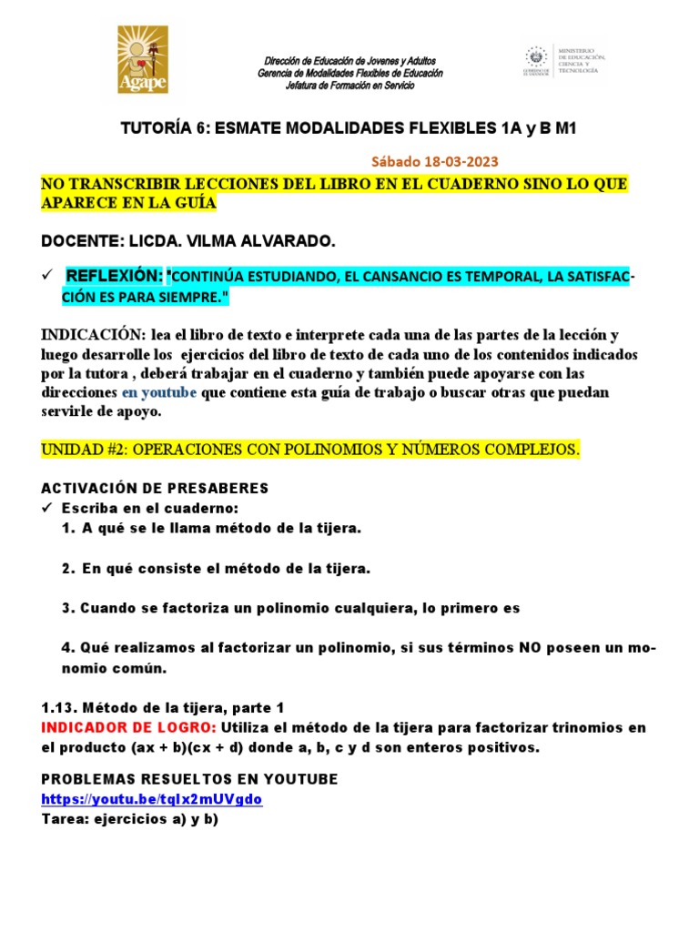 TUTORÍA 6 M1 2023 ESMATE 1A y B MODAFLEXI | PDF