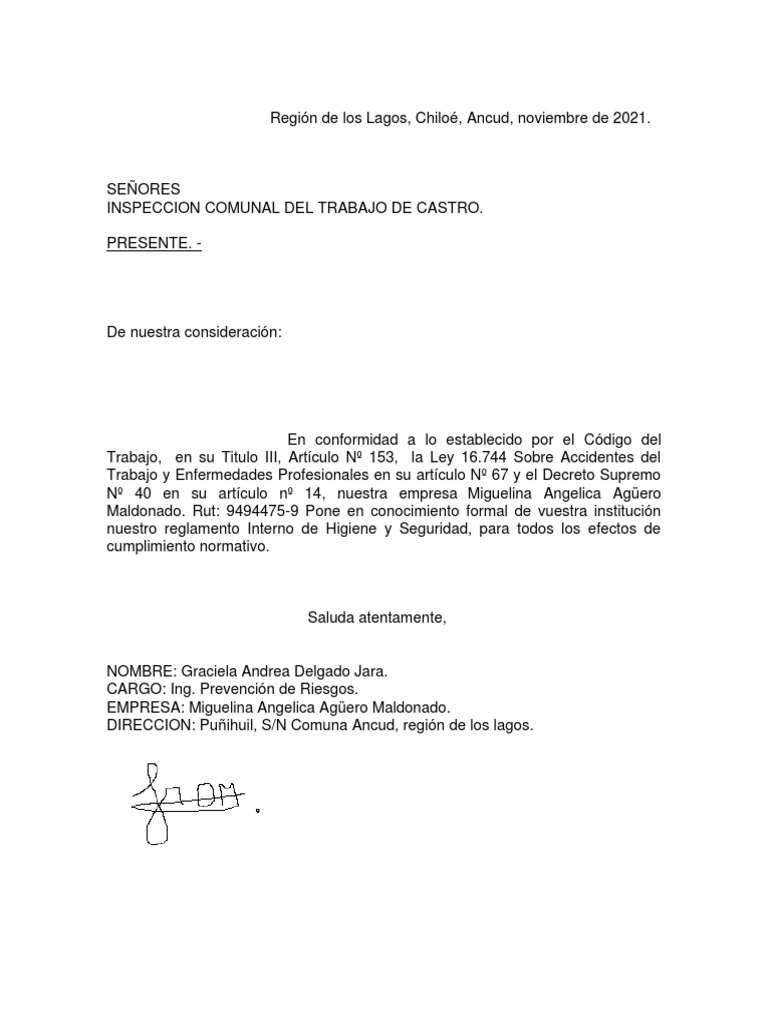 CARTA INSPECCION DEL TRABAJO RIHS A. Sra Miguelina 2 | PDF