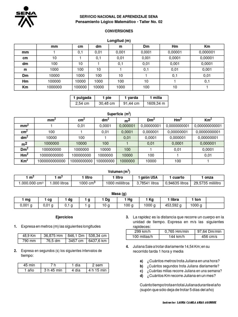Taller No. 02 - Conversiones - Regla de Tres | PDF | Cantidades fisicas | Objetos matemáticos