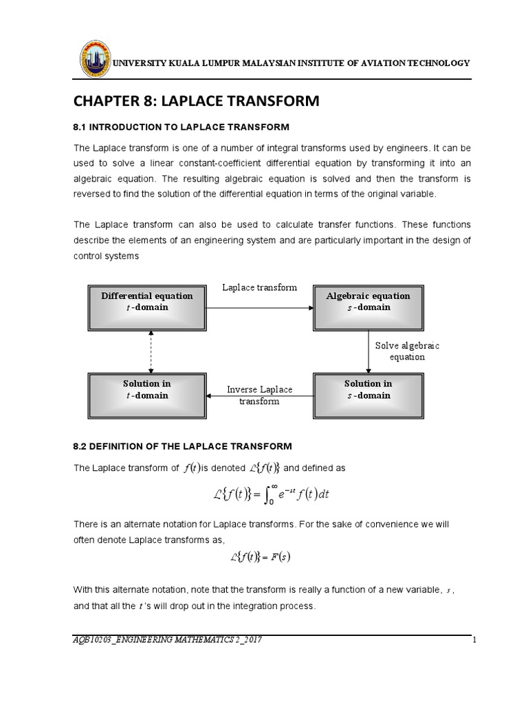 Chapter 8 Laplace Transform | PDF | Equations | Laplace Transform