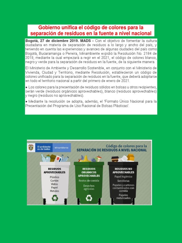 Codigo Colores Colombia | PDF | Residuos | Gestión de residuos