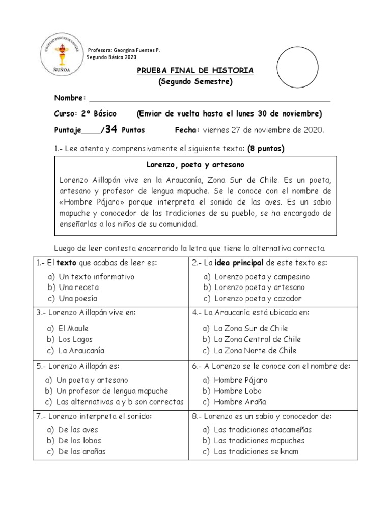 Prueba Final Historia 2020 | PDF | Chile