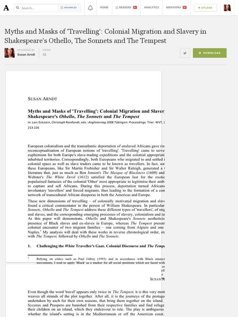 Myths and Masks of 'Travelling': Colonial Migration and Slavery in ...