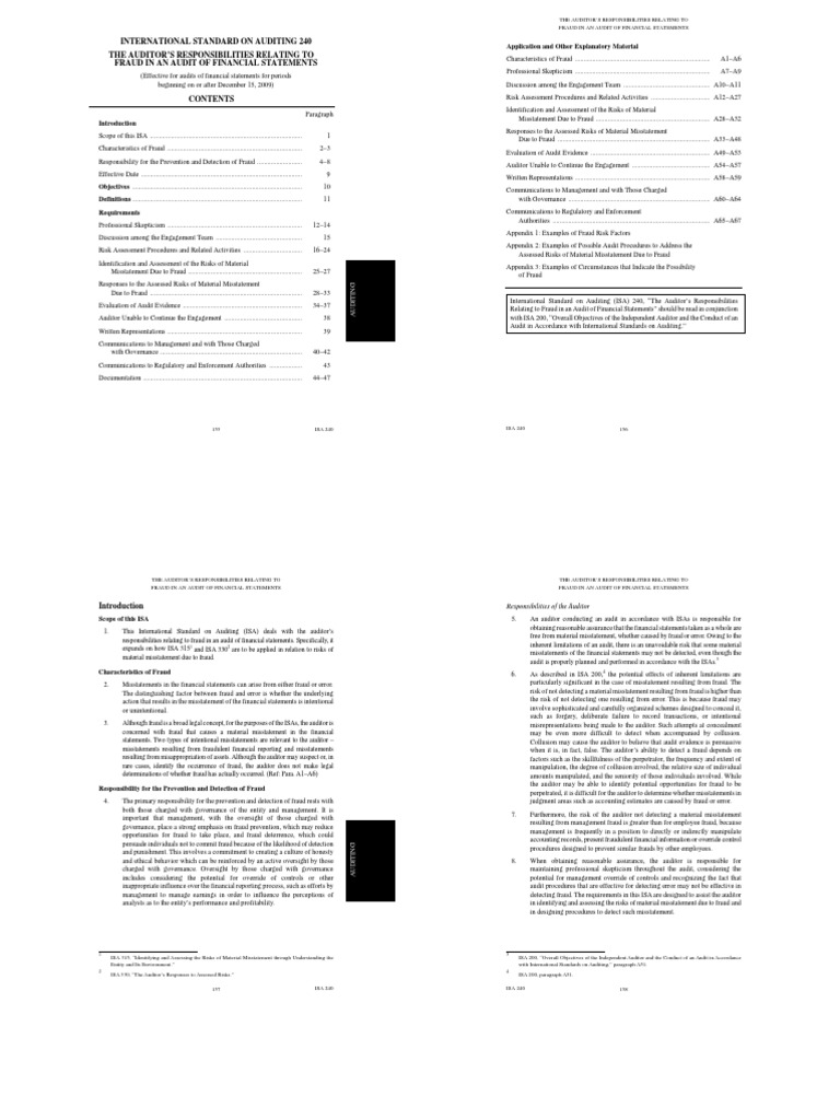 Microsoft Word - A012 2010 IAASB Handbook ISA 240 | PDF | Financial Audit | Audit
