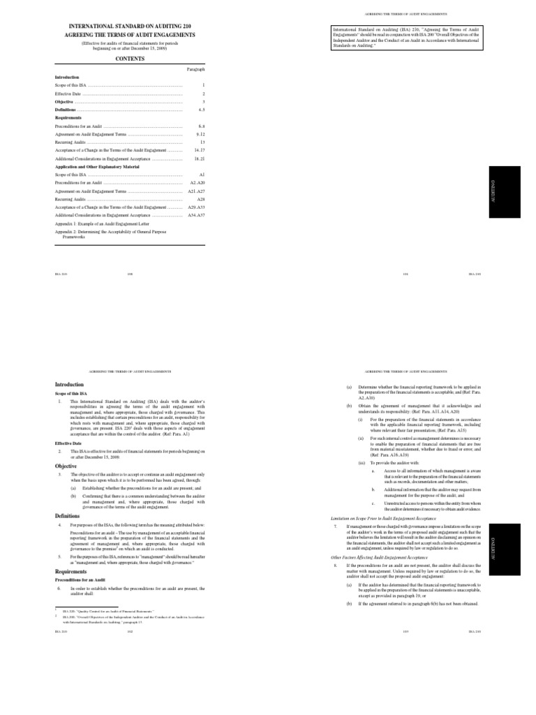 Microsoft Word - A009 2010 IAASB Handbook ISA 210 | PDF | Financial ...