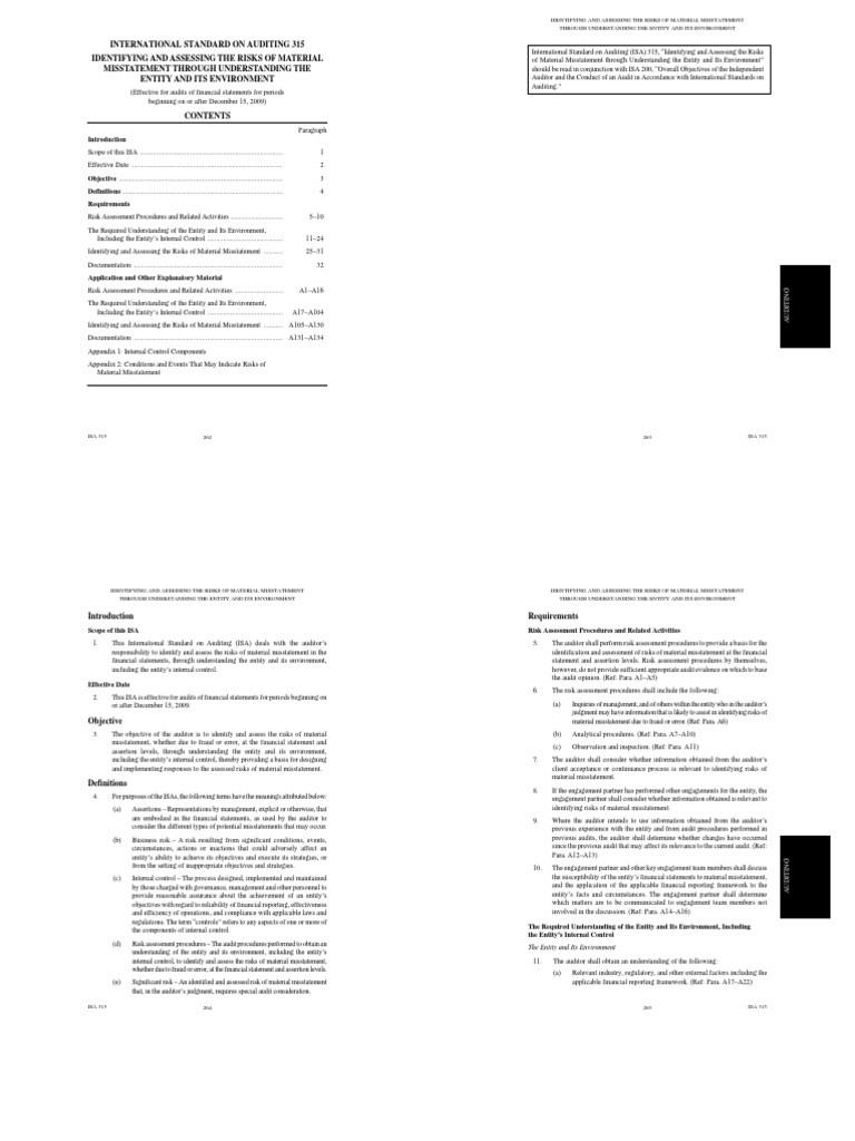 Microsoft Word - A017 2010 IAASB Handbook ISA 315 | PDF | Audit ...