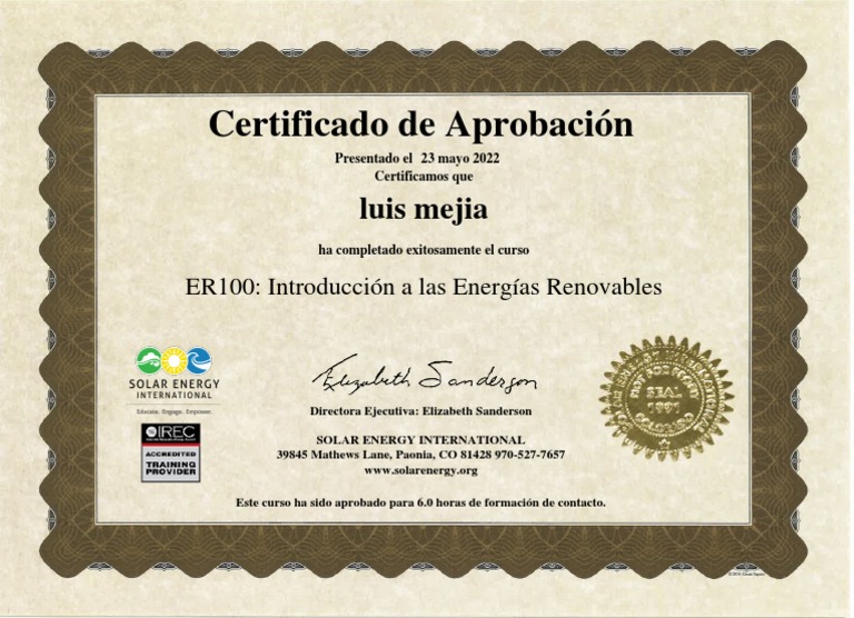 Certificado de Aprobacion ER100 | PDF