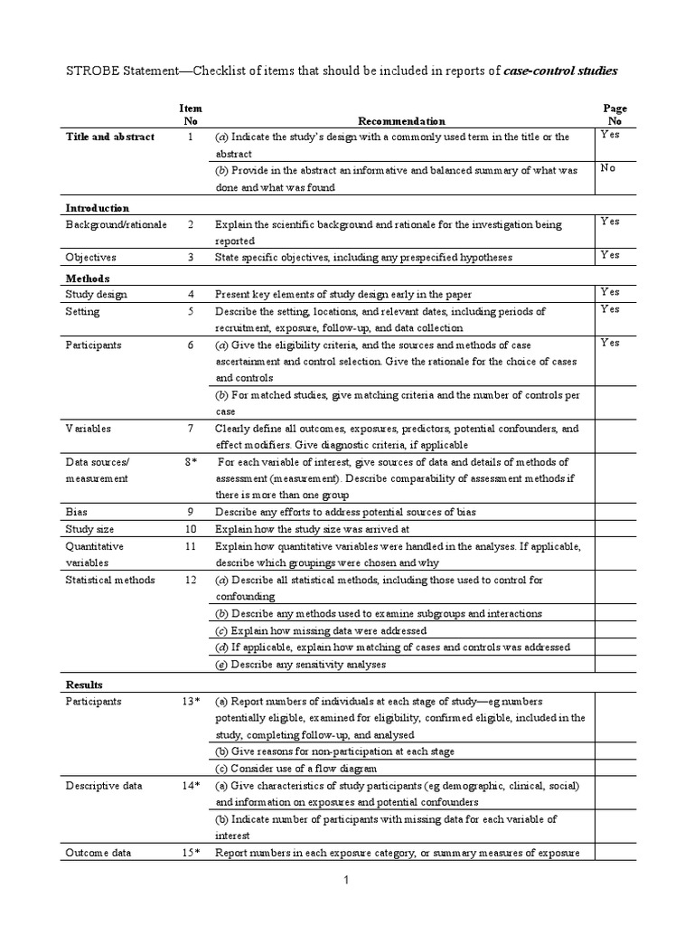 STROBE Checklist Case-Control | PDF | Confounding | Statistics