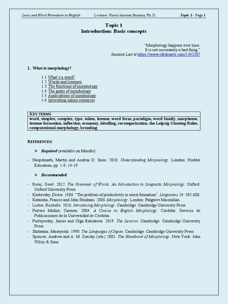Unit 1 Handout | PDF | Morphology (Linguistics) | Word