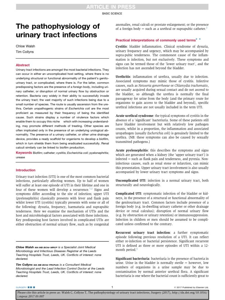 The Pathophysiology of Urinary Tract Infections: Practical ...