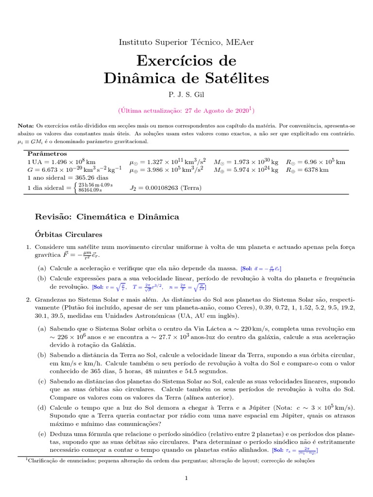 MO Exercicios Com Solucao | PDF | Órbita | Satélite