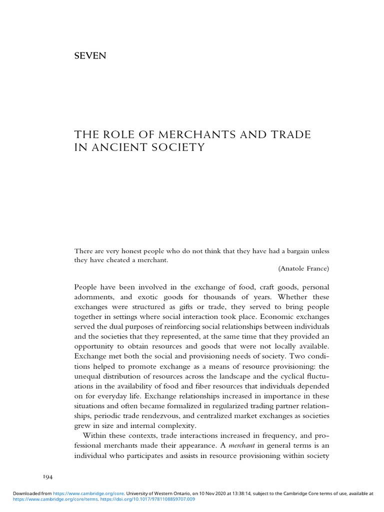The Role of Merchants and Trade in Ancient Society: Seven | PDF ...