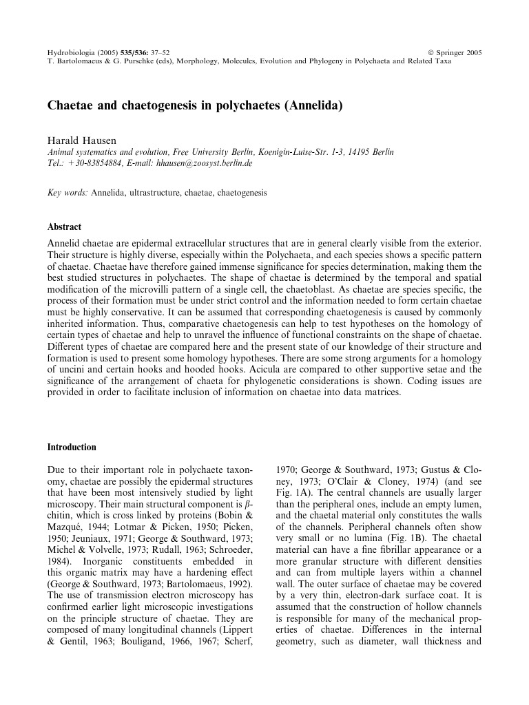 Chaetae and Chaetogenesis in Polychaetes (Annelida) : Harald Hausen ...