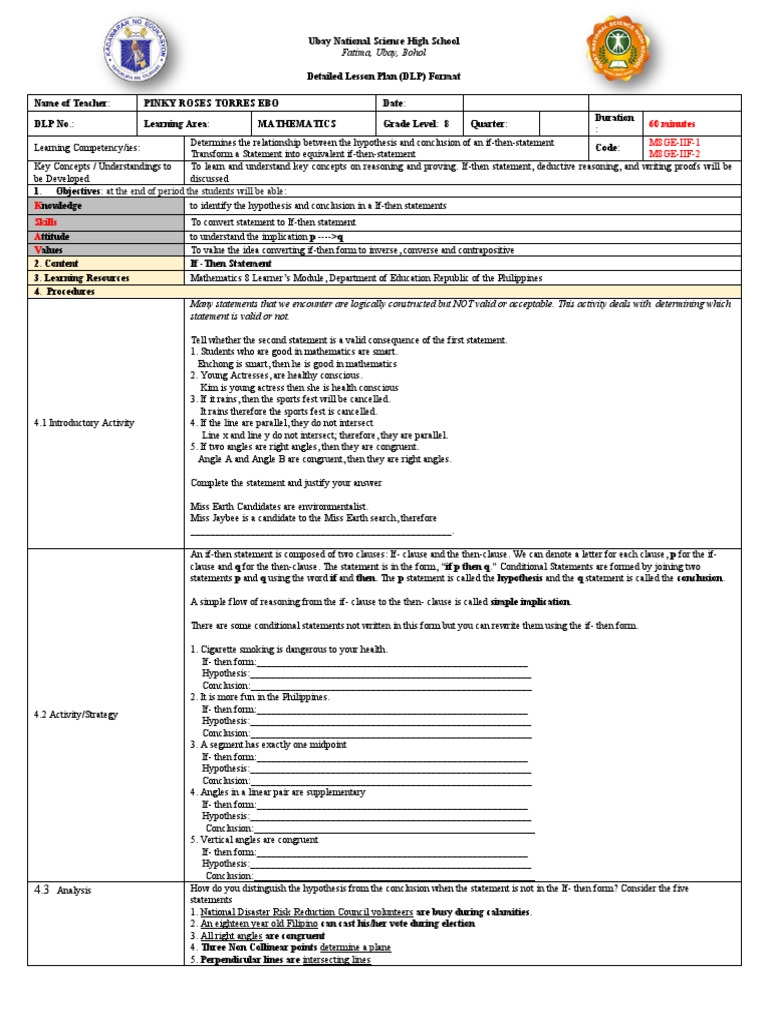 1 M8GE-IIF-1 If Thenstatement Relationships | PDF | Rectangle ...