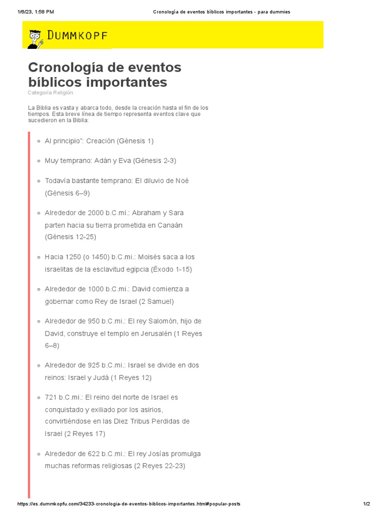Cronología de Eventos Bíblicos Importantes - para Dummies | PDF ...