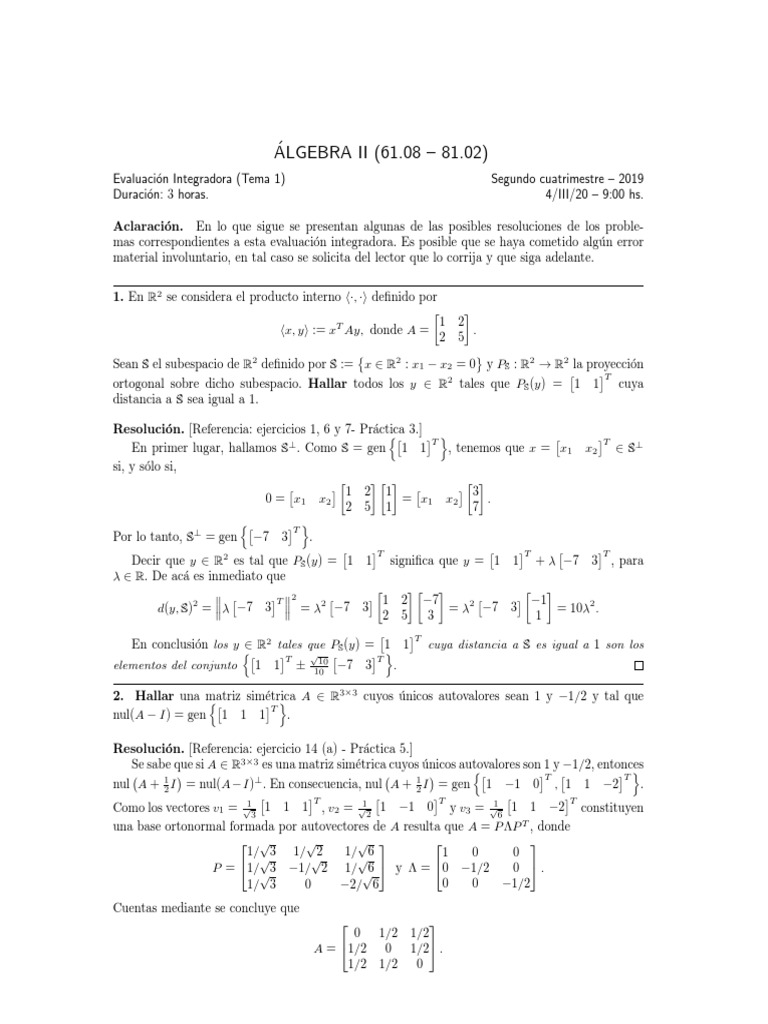 Final de Algebra 2 Fiuba | PDF | Mapa lineal | Ecuaciones