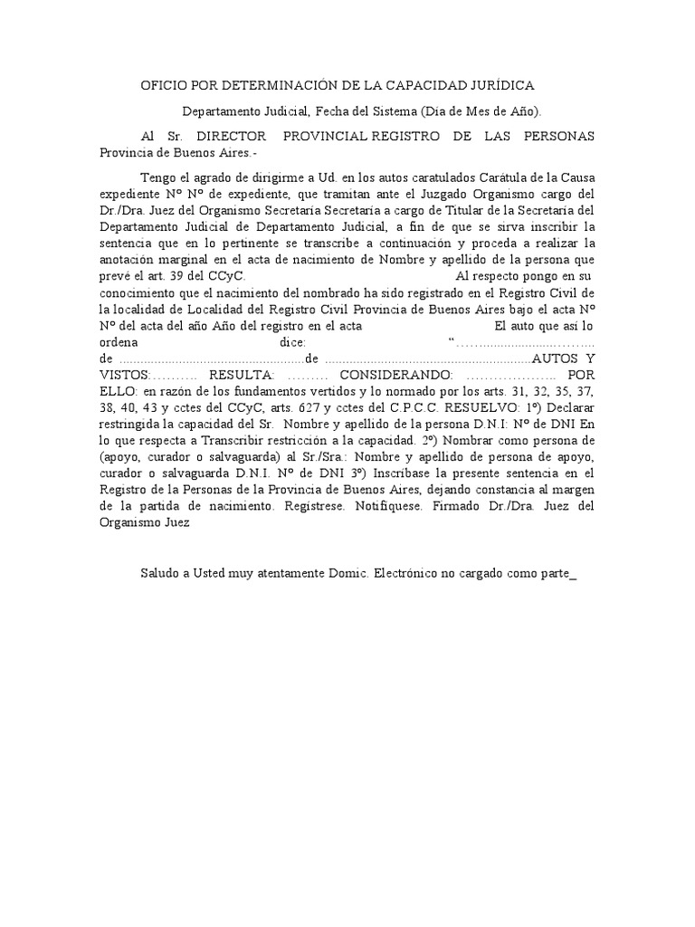 Oficio Por Determinación de La Capacidad Jurídica | PDF