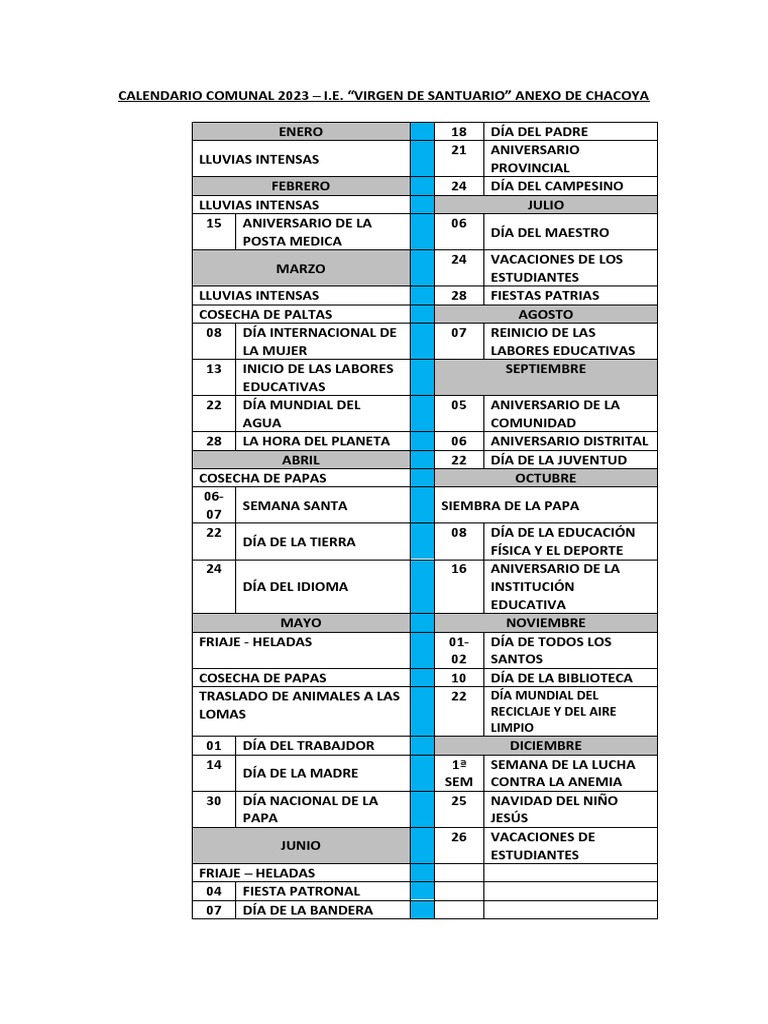 Calendario Comunal 2023 | PDF | Observancias
