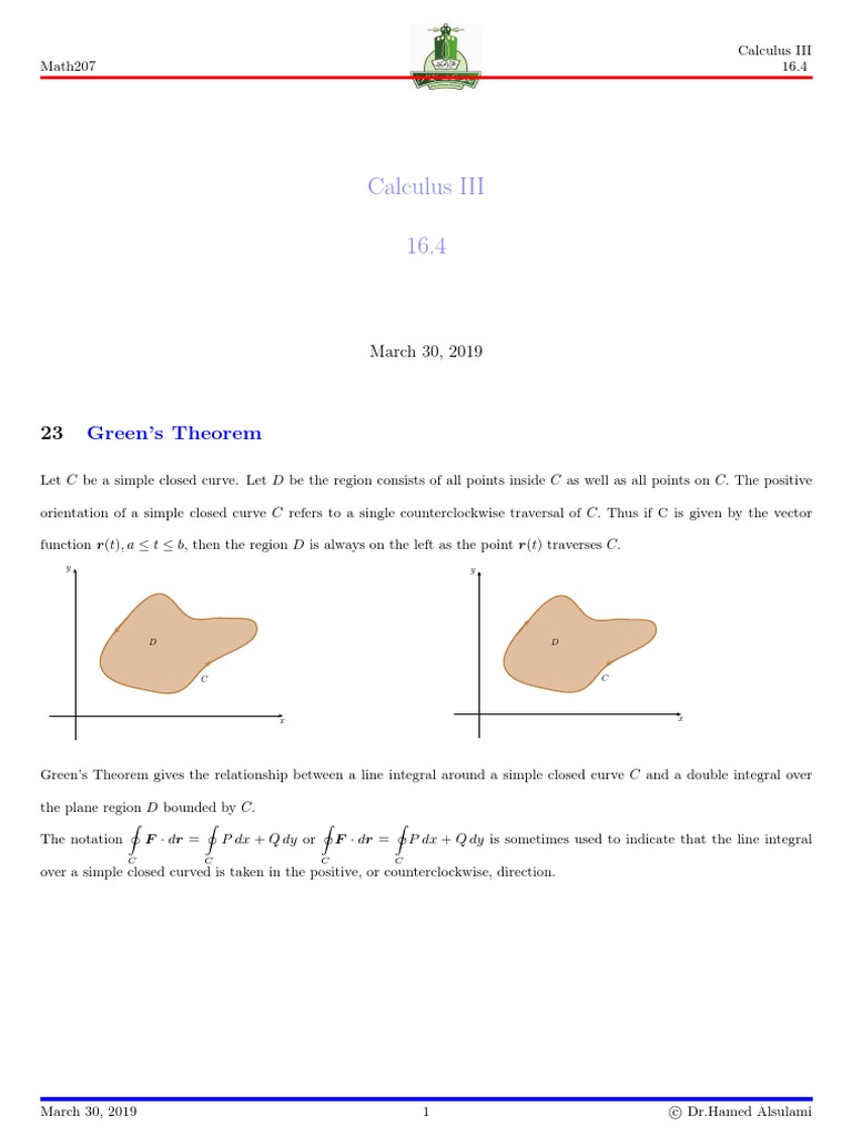 16.4 Green's Theorem | PDF | Area | Vector Calculus