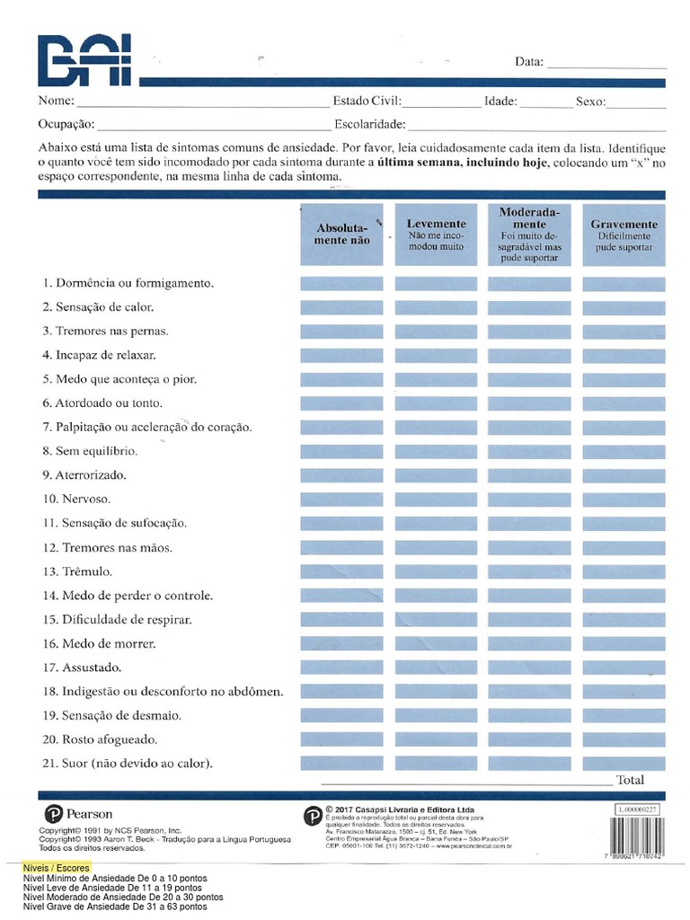 Bai - Escala Beck Ansiedade | PDF