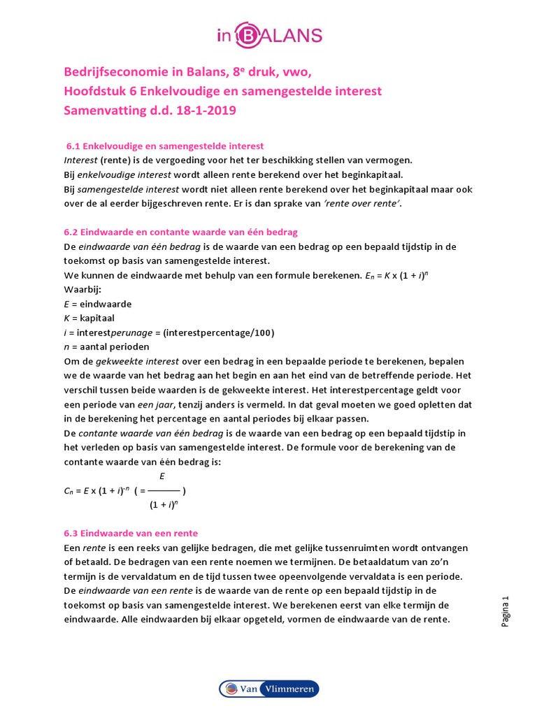 B-E in Balans, 8e Druk, Vwo, 6 Enkelvoudige en Samengestelde Interest ...