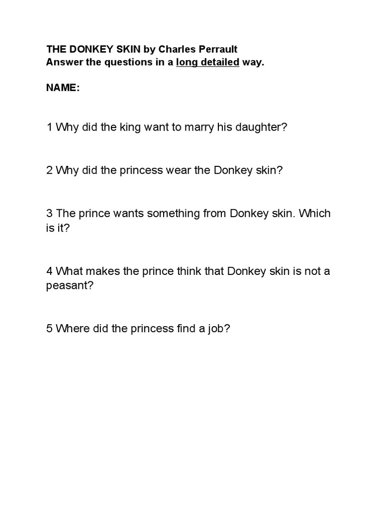 The Donkey Skin - Questions | PDF