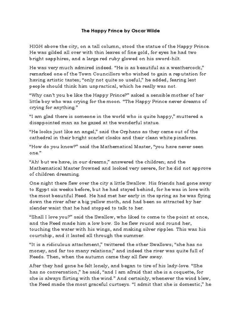 The Happy Prince by Oscar Wilde | PDF | The Happy Prince And Other Tales