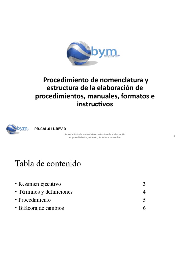 PR-CAL 011-REV 0 Procedimiento de Nomenclatura y Estructura de La Elaboración de Procedimientos ...